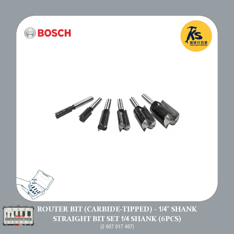 BOSCH Router Bit (Carbide-Tipped) - 1/4" Shank Straight Bit Set 1/4 ...