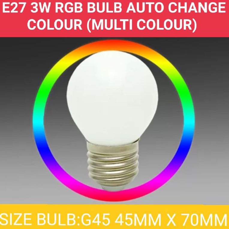 RGB MULTI FUNCTION LED COLOUR BULB E27 G45 3W /LED AUTO CHANGE PING ...