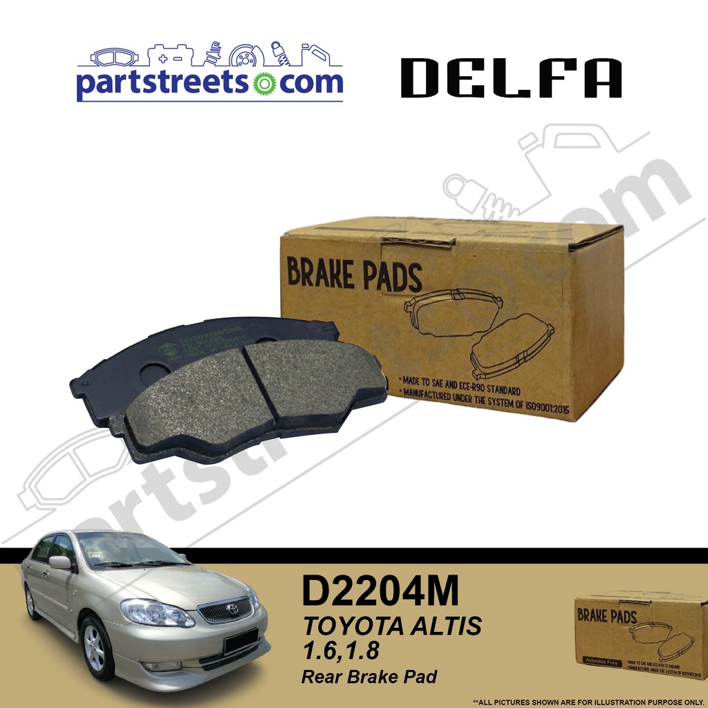 DELFA Rear Brake Pad - Toyota Altis 1.6/1.8 - D2204M (1set) | Shopee ...