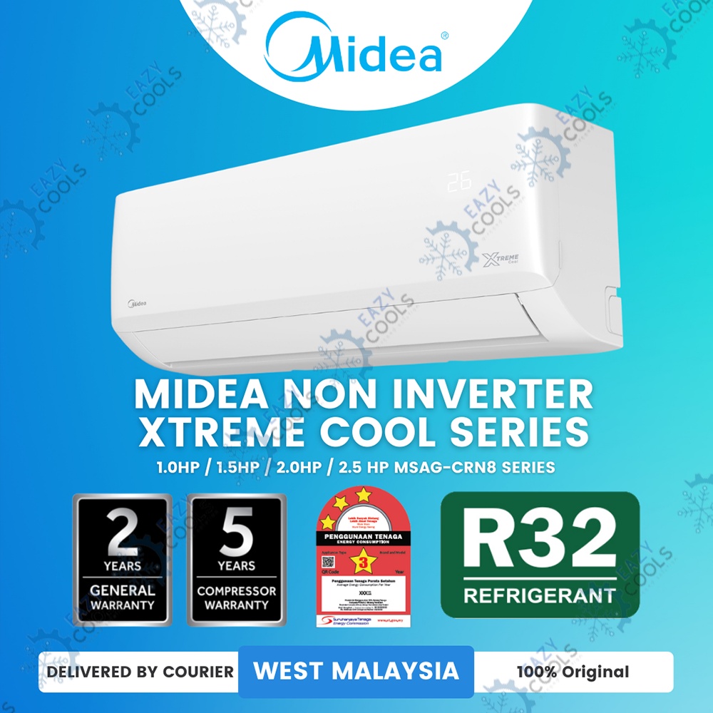 [WEST MSIA DELIVERY] Midea Non Inverter 2.5hp Wall Split Type Xtreme Cool Series MSAG-25CRN8 ...