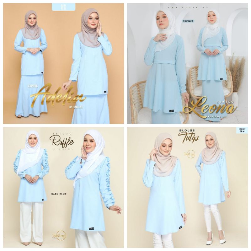 kurung dan blouse tema baby blue | Shopee Malaysia