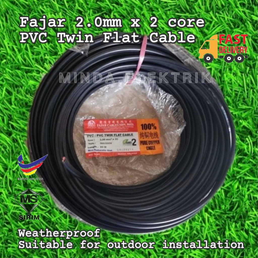 1 meter Fajar 2.0mm x 2 Core PVC/ PVC Twin Flat Cable (Wire) 100% Pure ...