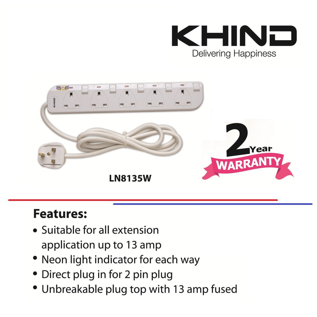 KHIND 13A Multi Way Trailling Socket 3 way 4 way 5 way / Extension ...