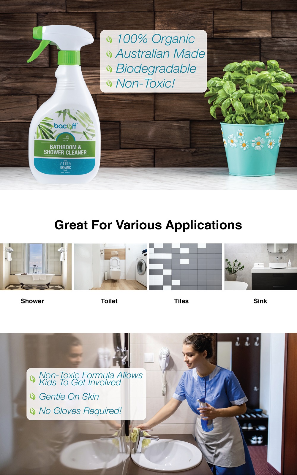 Bacoff Organic Alcohol Free Bathroom Cleaner & Shower Cleaner (500ml ...