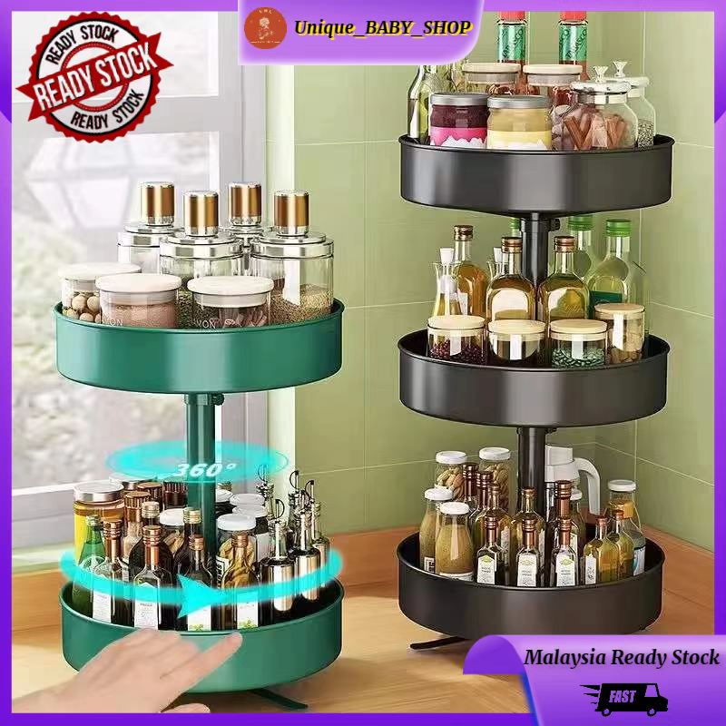 2 DAYS OFFER Kitchen Spice Rack 360 Rotating Kitchen Storage Rack Rak ...