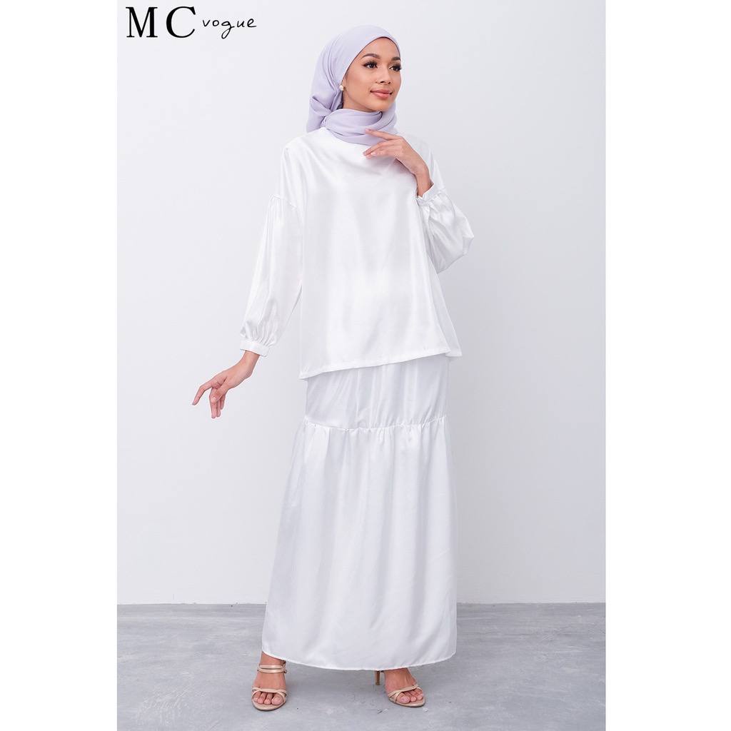 MC VOGUE Textured Satin Baju Kurung White | Shopee Malaysia