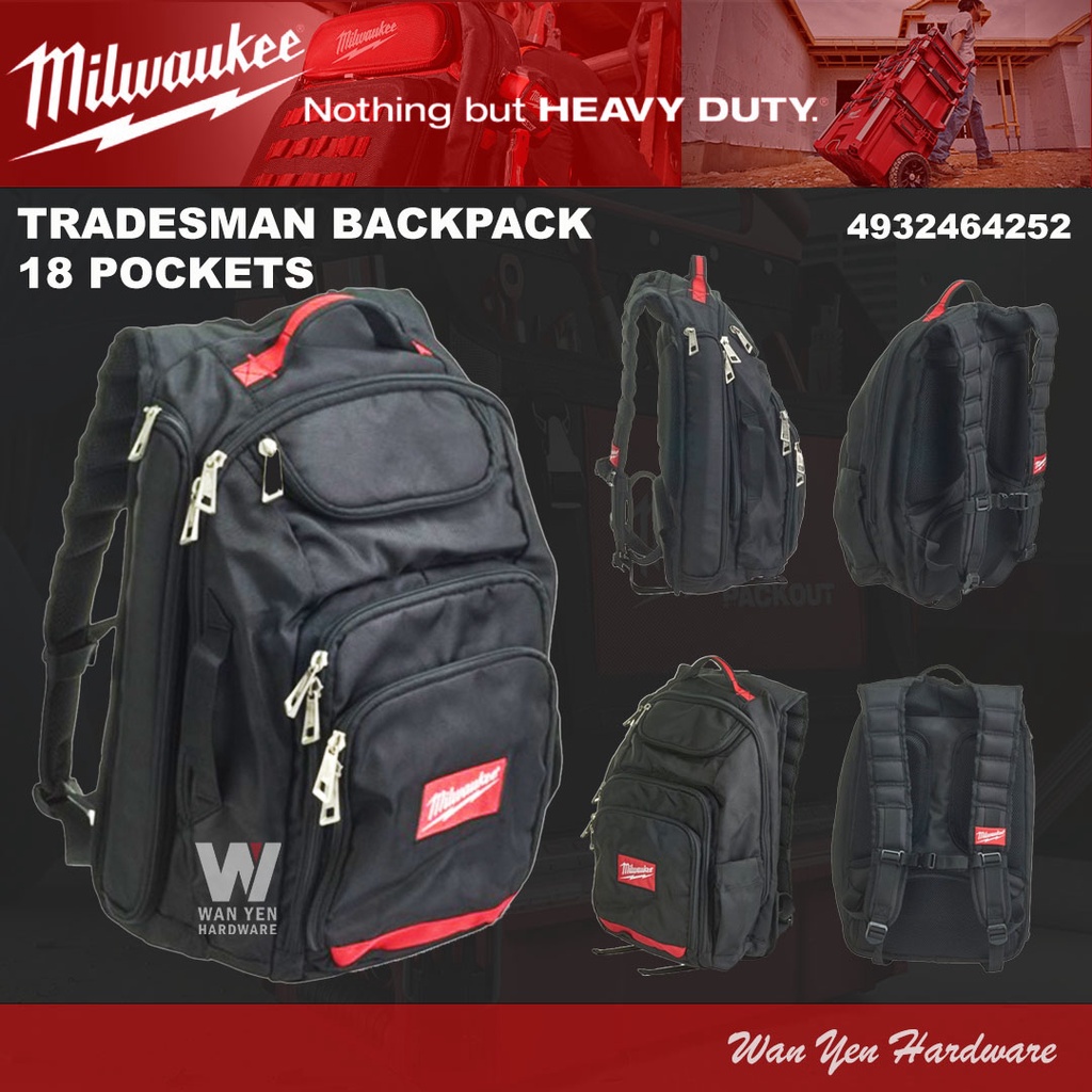 Milwaukee Tradesman Backpack with 18 Pockets 4932464252 | Shopee Malaysia