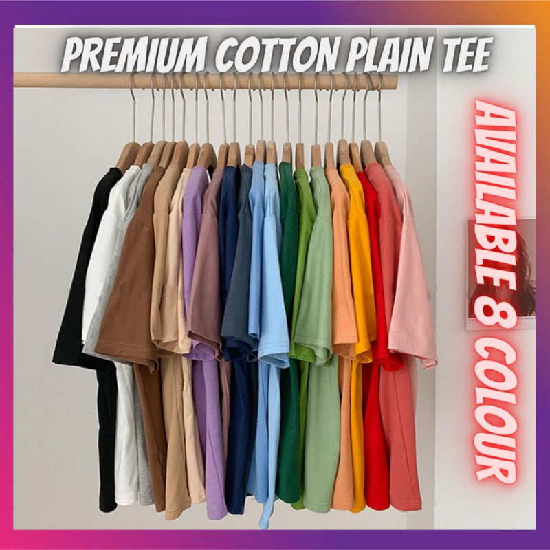 Premium Cotton Unisex Plain Tee Round Neck Short Sleeve T-Shirt High ...