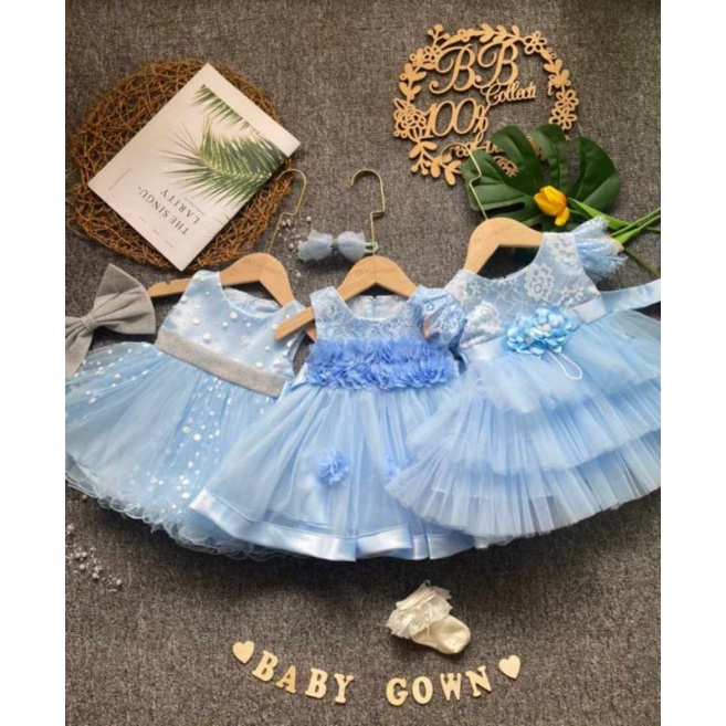 Baby Newborn 6M-3Y 775/6/7/9 Princess Gown Baby Blue Dress Kids ...