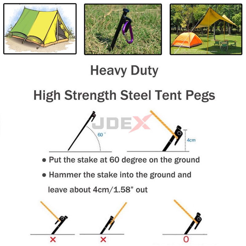 JDEX 20/25/30/40cm Hammer Peg Stake Camping Tent Peg Tarp Flysheet ...