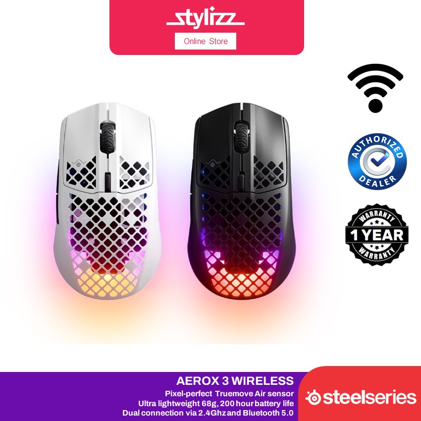 STEELSERIES AEROX 3 WIRELESS ULTRA LIGHTWEIGHT GAMING MOUSE - BLUETOOTH 5.0 / 2.4GHZ, 68GRAM ...