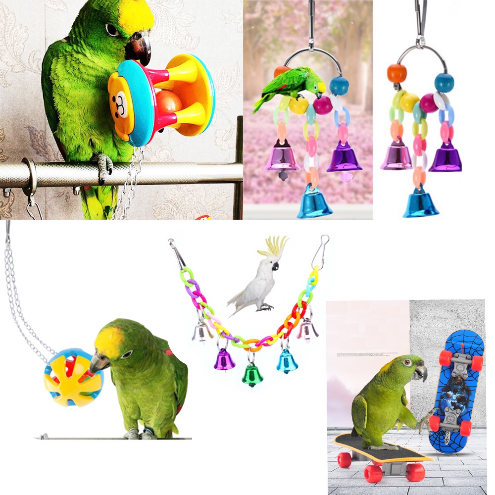 Parrots Toy Bell String Climbing Suspension Bridge Skateboard Three ...