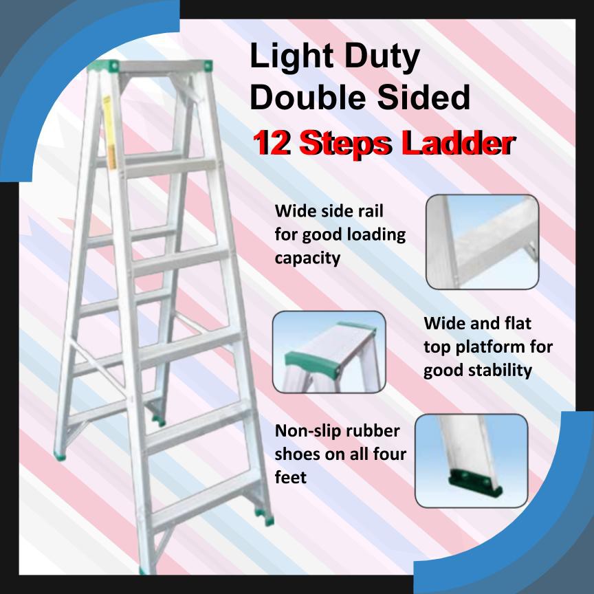 Light Duty 12 Steps Aluminium Ladder Two Sided 12 Kaki Tangga Lipat Dua ...