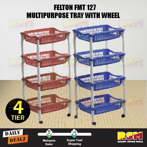 4 Tier FELTON Multipurpose Tray Wheels FMT 127 Stackable Kitchen Racks ...