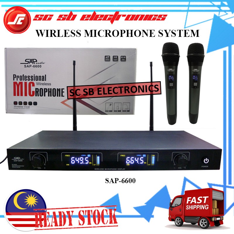 UHF WIRELESS MICROPHONE SYSTEM WITH TWO HANDHELD DYNAMIC CORDLESS MIC ...