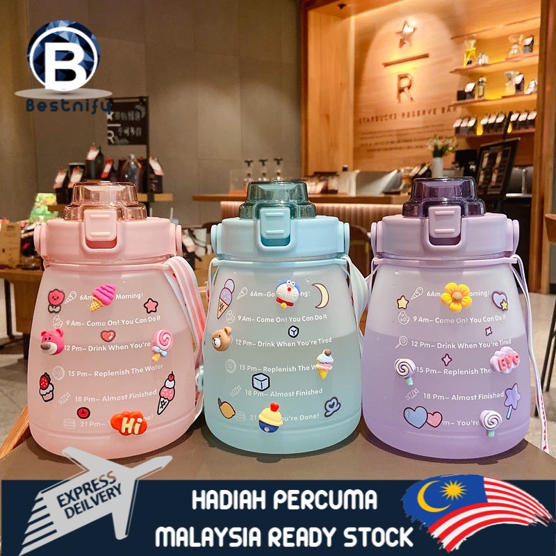1.4LFitness Cute Water Bottle Ins With Straw Bottle Sticker Cup Frosted ...