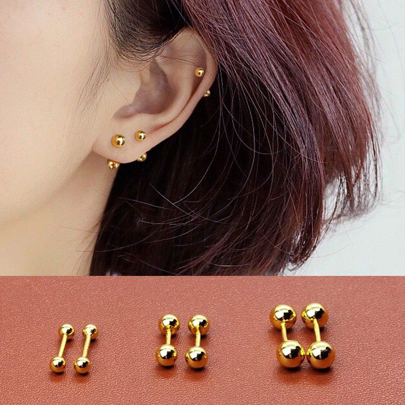 Stainless Steel Gold Ball Dumbbell Stud Ear Bone Stud Earrings | Shopee ...