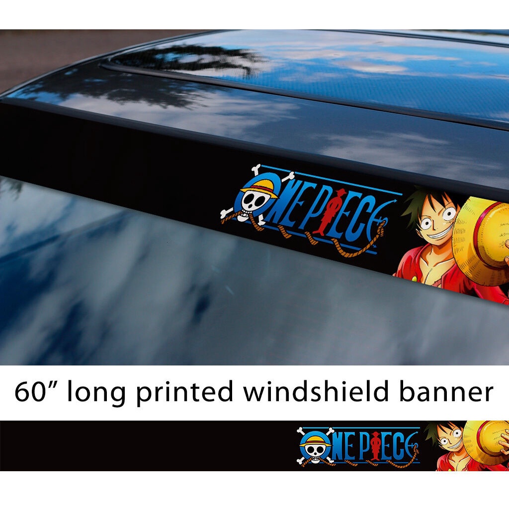 60" One Piece Hat Luffy Skull Anime Sun Strip Printed Windshield Vinyl ...