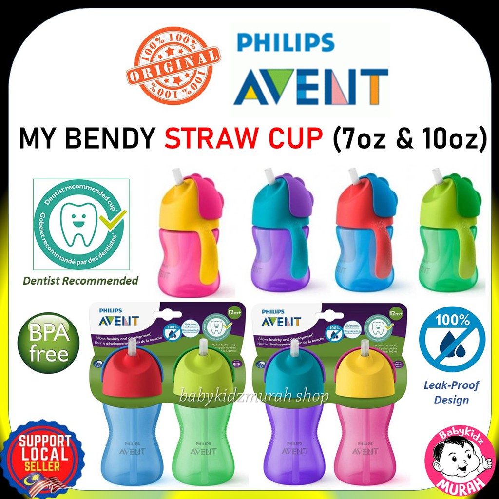 Botol Air Philips Avent My Bendy Dinosaur Straw Cup & Spout Sippy Cup ...