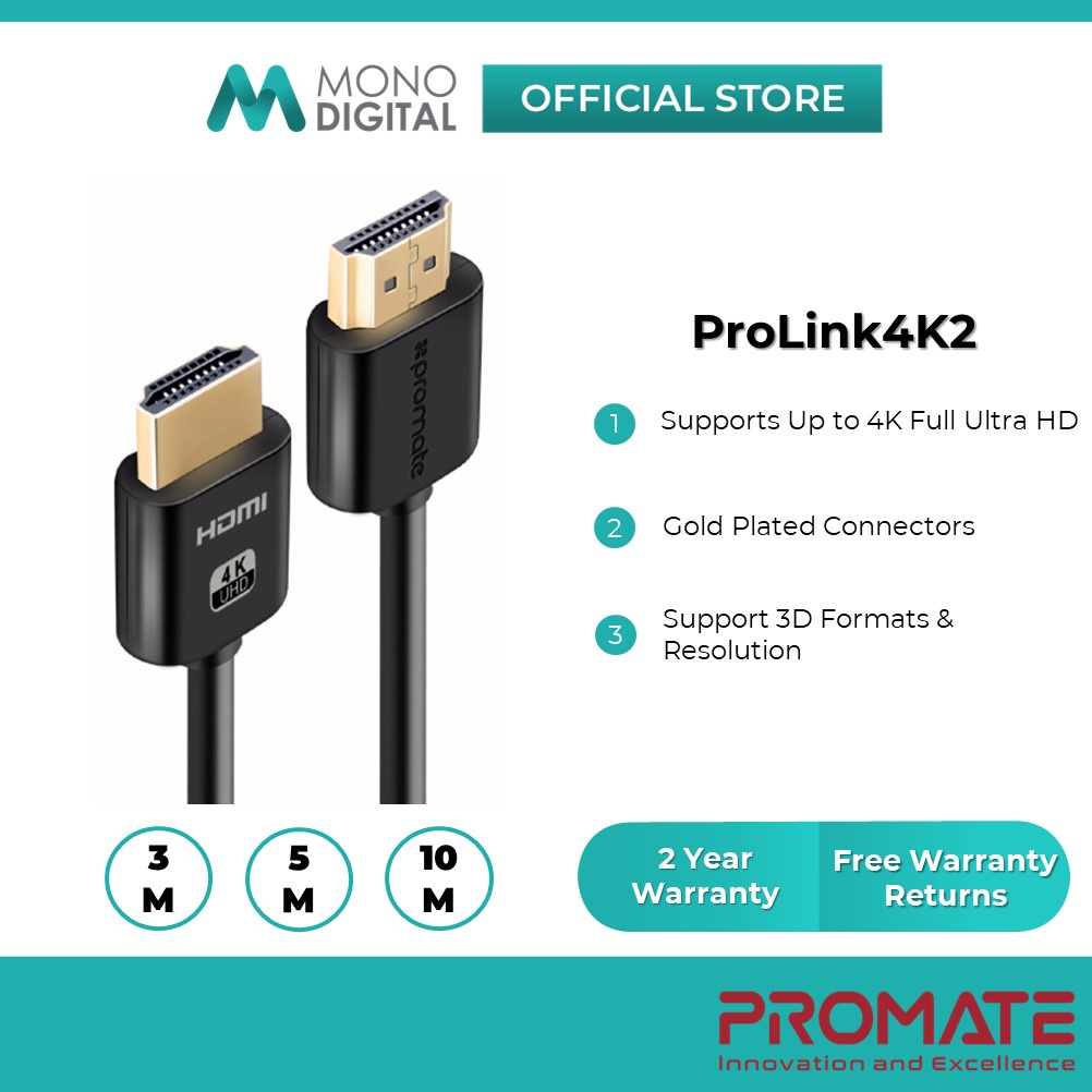 Promate ProLink4K2 High-Speed HDMI Cable Supports 4K Ultra HD 60Hz with ...