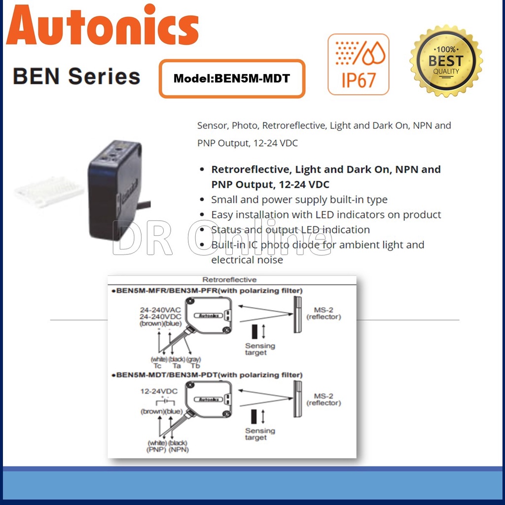 Autonics Photoelectric Sensor BEN5M-MDT RETROREFLEC 12-24VDC ...