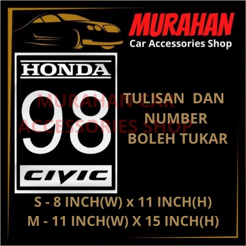 [READY STOCK] HONDA CIVIC RACE NUMBER SIDE DOOR STICKER HONDA CIVIC FB ...