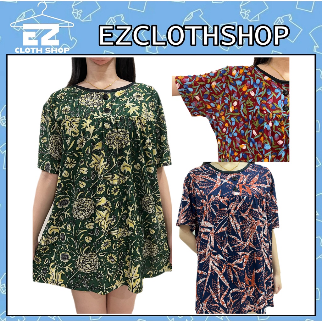 WOMEN CASUAL FLOWER BLOUSE SHIRT FOR MOM STRETCHABLE/BAJU IBU BAJU ...