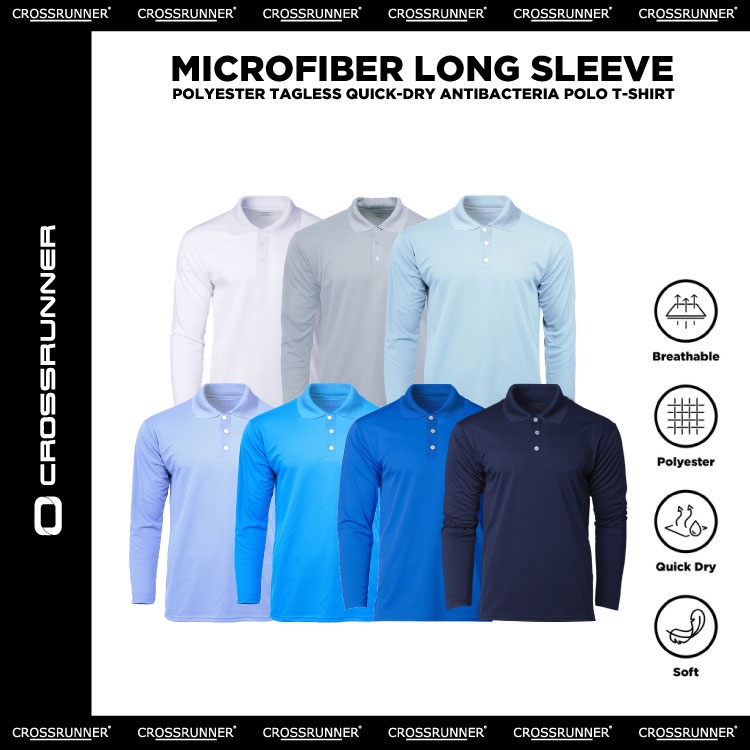 Crossrunner Long Sleeve Microfiber Polo Jersey Quick Dry Polo Dry Fit ...