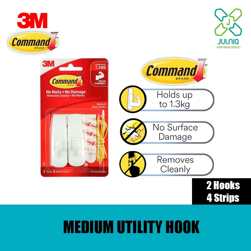 3M Command ™ Wall Mounted Medium Utility Hooks - Damage Free Removable ...