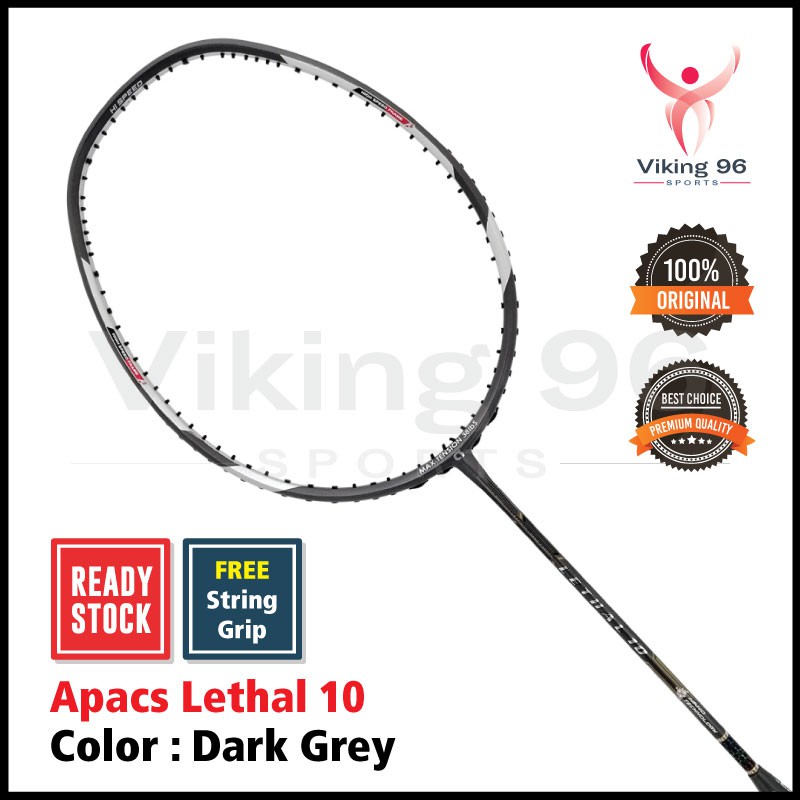 APACS Lethal 10 Badminton Racket (Dark Grey) + FREE String & Grip ...
