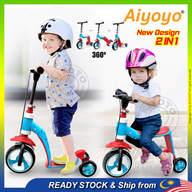 2 in 1 Kids Scooter Baby Walker Balance Bike Children Bicycle Basikal ...
