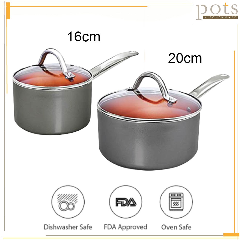 Home Hero Non Stick Ceramic Copper Coating Sauce Pan Pot with Glass Lid ...