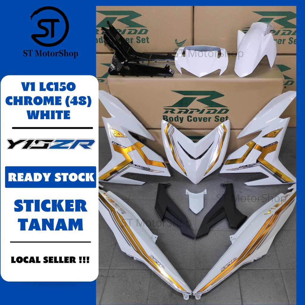 YAMAHA Y15 Y15ZR V1/V2 LC150 CHROME (48) WHITE COVER SET (STICKER TANAM) RAPIDO Stripe Tanam ...