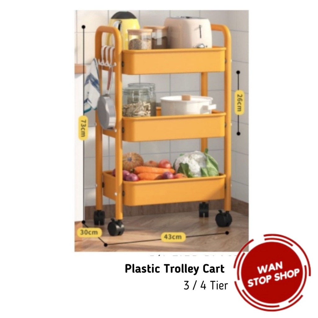 3/4 Tier Plastic Trolley Cart Handle, Plastic Trolley Storage Racks ...