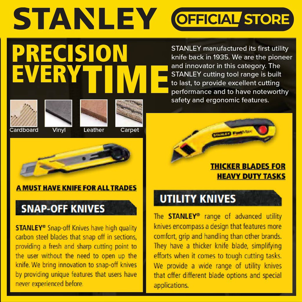 STANLEY STHT10418-8 SNAP-OFF CUTTER / KNIFE DYNAGRIP BLADE SERIES (18MM ...