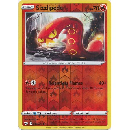 Sizzlipede / 038/202 / Reverse Holo & Common / Sword & Shield Pokemon ...