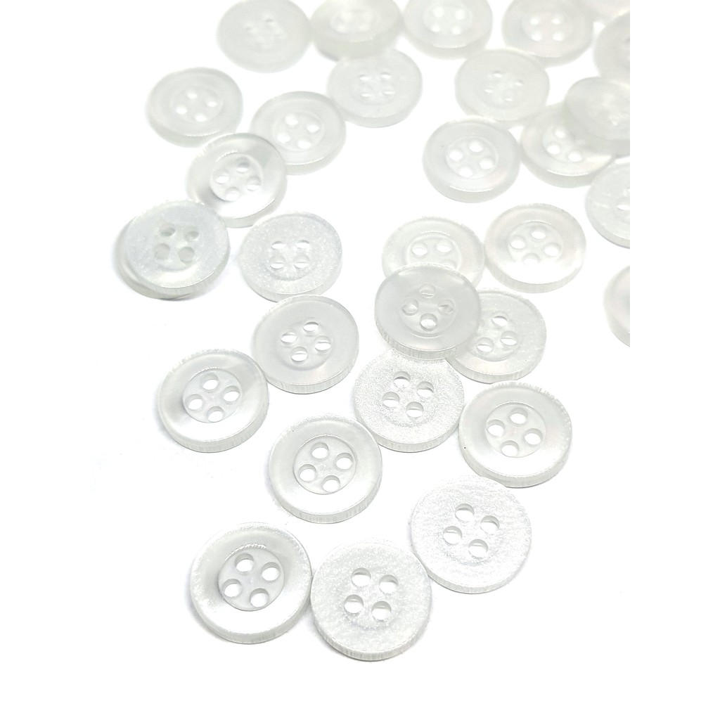 100 pcs White semi clear round buttons 4 holes for shirt, baju, apparel ...