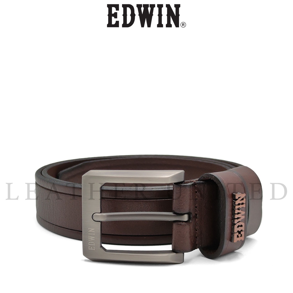 Edwin Genuine Top Grain Leather 35MM Vintage Logo Pin Buckle Belt # ...