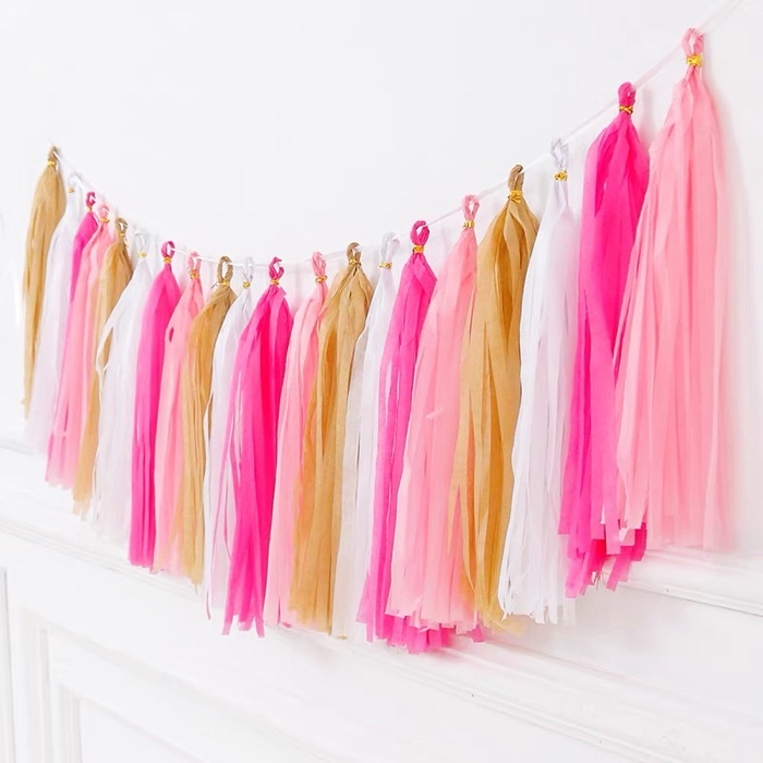 5pcs Tassel Tissue Paper Garland Pom Pom Tinsel Banner Backdrop Party ...