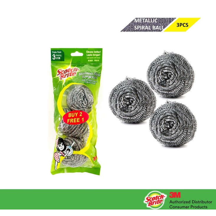 3M Scotch Brite - Stainless Steel Metallic Spiral Ball (Buy 2 free 1 ...