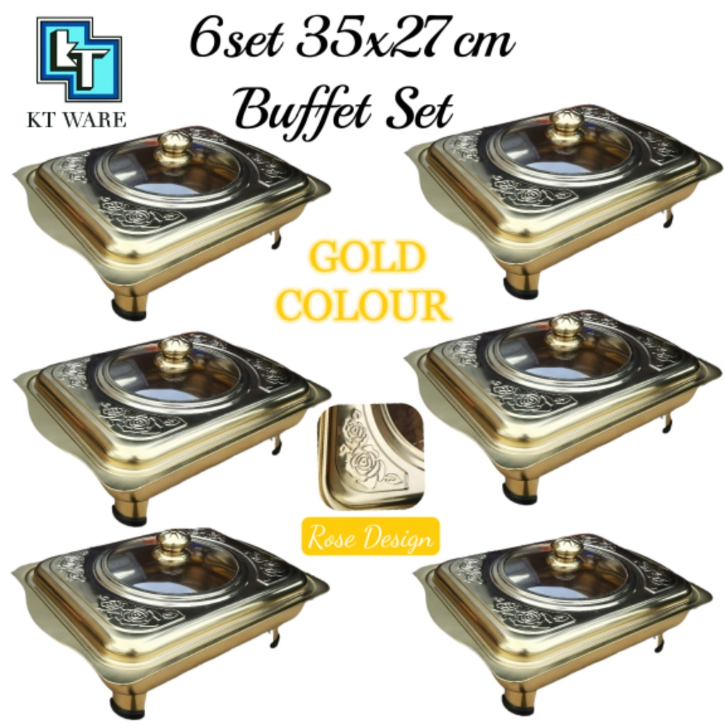 KT WARE GOLD 6 set 35x27 BUFFET EMBOSSED BUFFET TRAY SET BUFFET FOOD ...