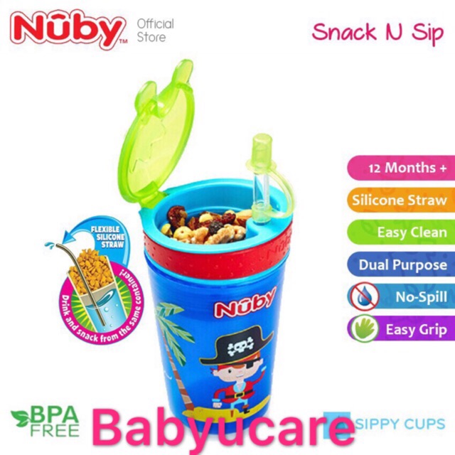 Nuby Snack N Sip 2 in 1 Snack and Drink Cup with Thin Straw (12m+) (10436) | Shopee Malaysia