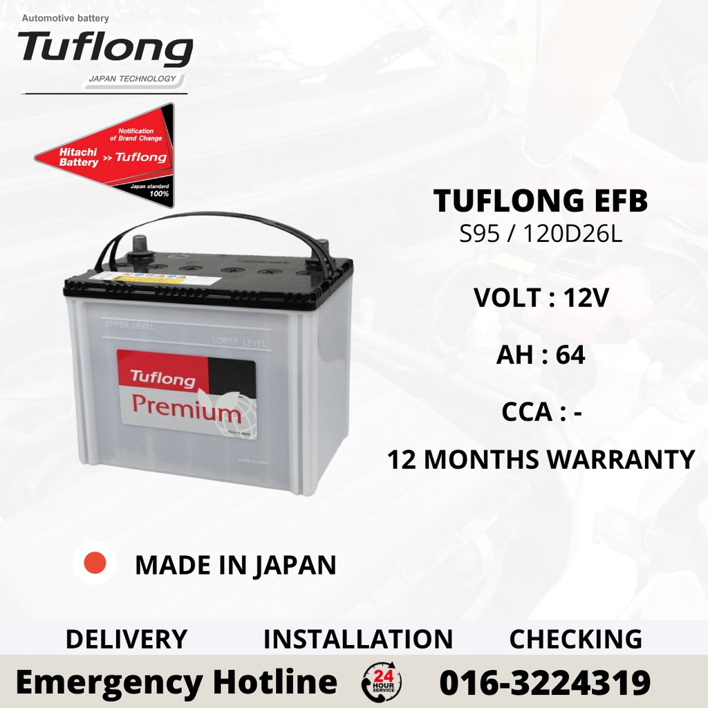 TUFLONG PREMIUM EFB S95L | 120D26L CAR BATTERY | Shopee Malaysia