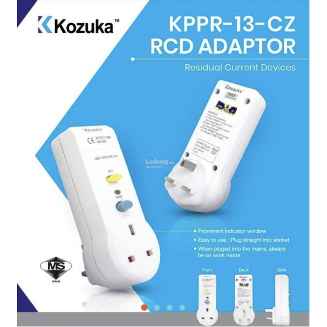 KOZUKA 13A Portable RCD / ELCB Socket Adaptor 30mA with Sirim Approve ...