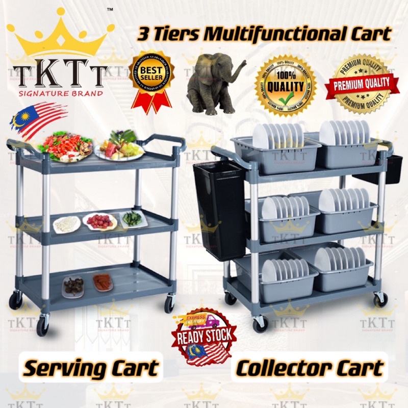 TKTT ™️ 3 Tiers Plastic Multifunctional Cart Food Court Trolley ...