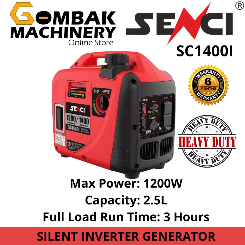 SENCI SC1400I 1200W Inverter Silent Compact Petrol Generator -Heavy ...