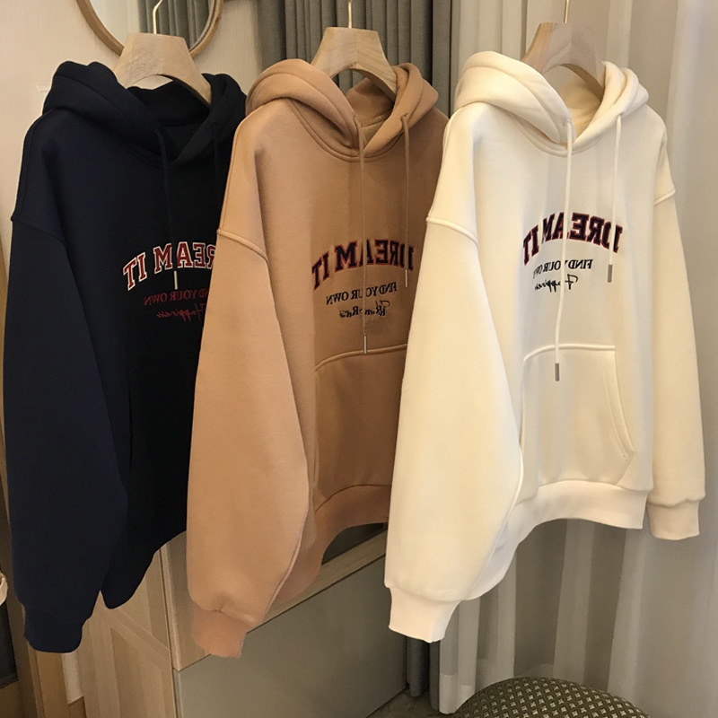 Autumn Winter American College Style Plus Velvet Retro Alphabet Print ...