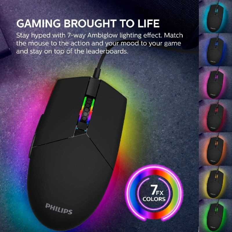 ORIGINAL PHILIPS SPK9304(G304) 6400DPI Wired Gaming Mouse with 7 Colors ...