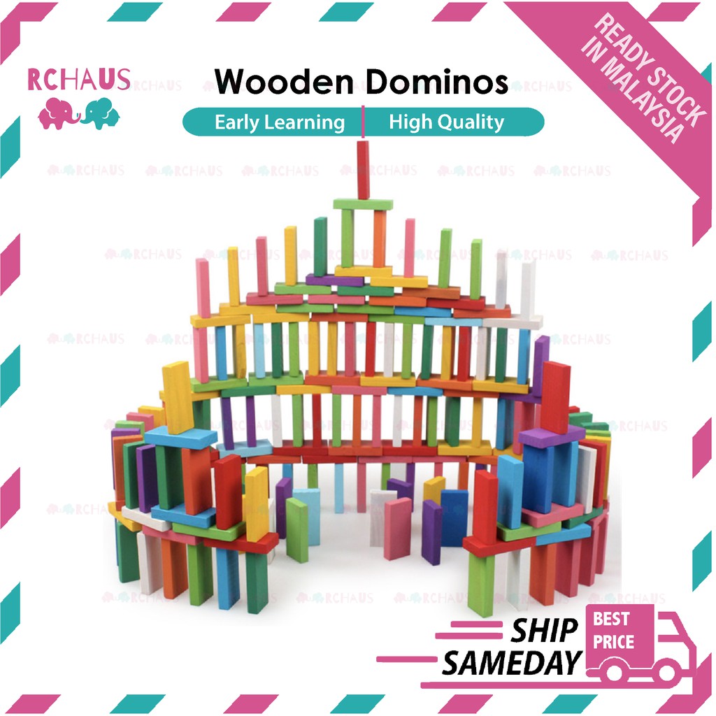 Kids Wooden Domino | Colored Rainbow Dominoes Building Blocks Kits ...