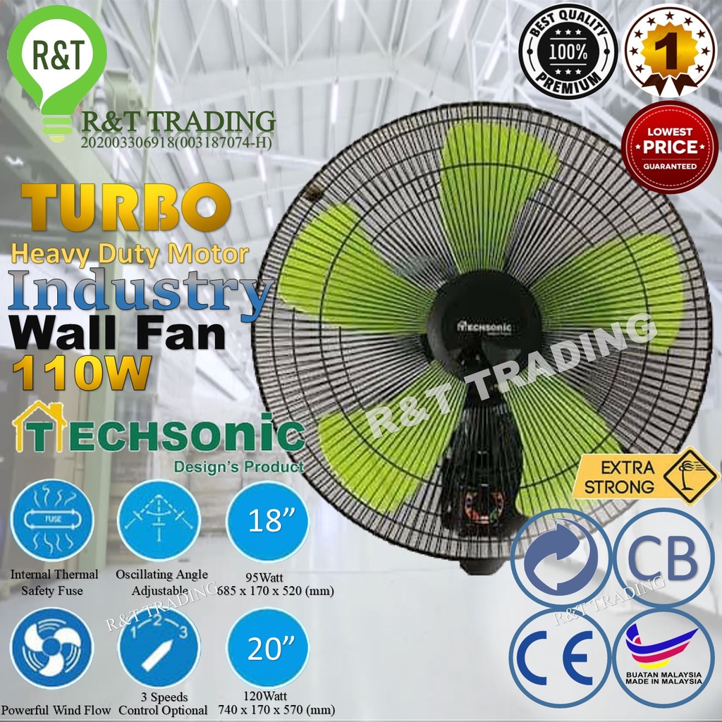 Techsonic 18inch/18" 110W Heavy Duty Motor Extra Strong Industry TURBO ...